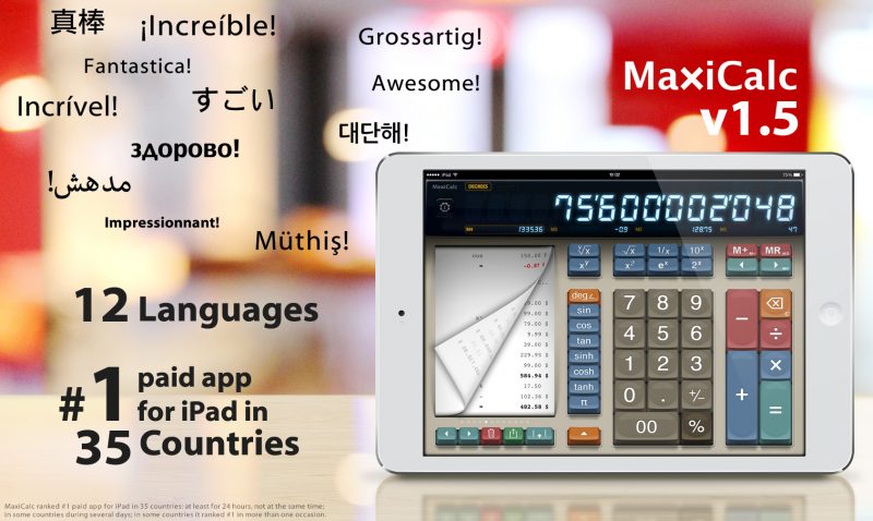 MaxiCalc Pro v1.5: 12 languages! – MaxiCalc Calculator for iPad